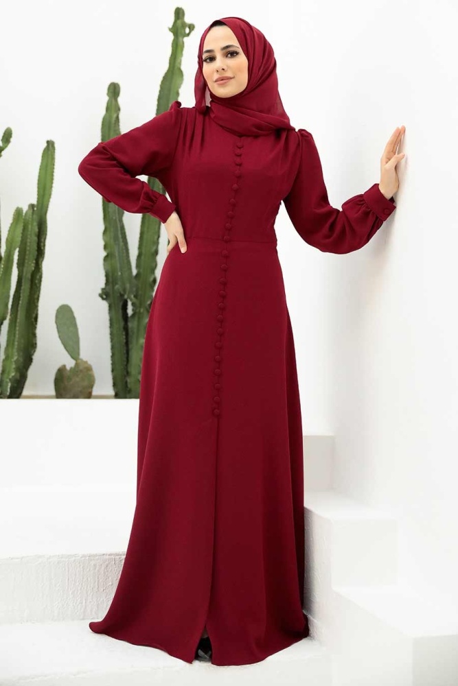 Neva Style - Long Sleeve Claret Red Islamic Dress 3309BR