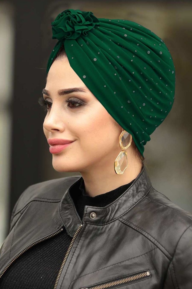 Green Hijab Cap Shawl 7527Y - tesetturisland.com