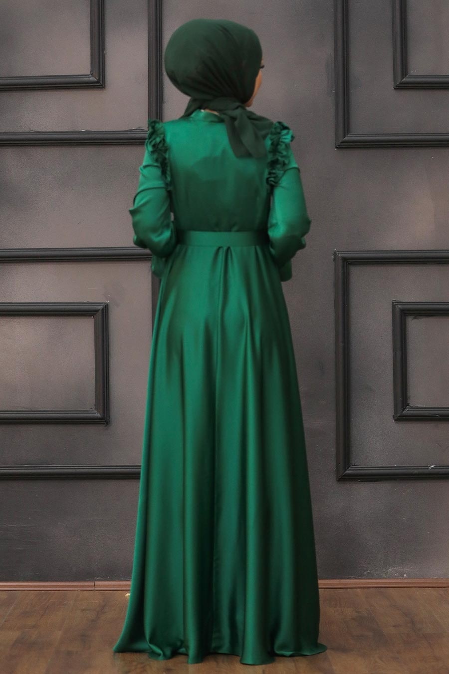 Neva Style -Satin Green Muslim Bridal Dress 27240Y - tesetturisland.com