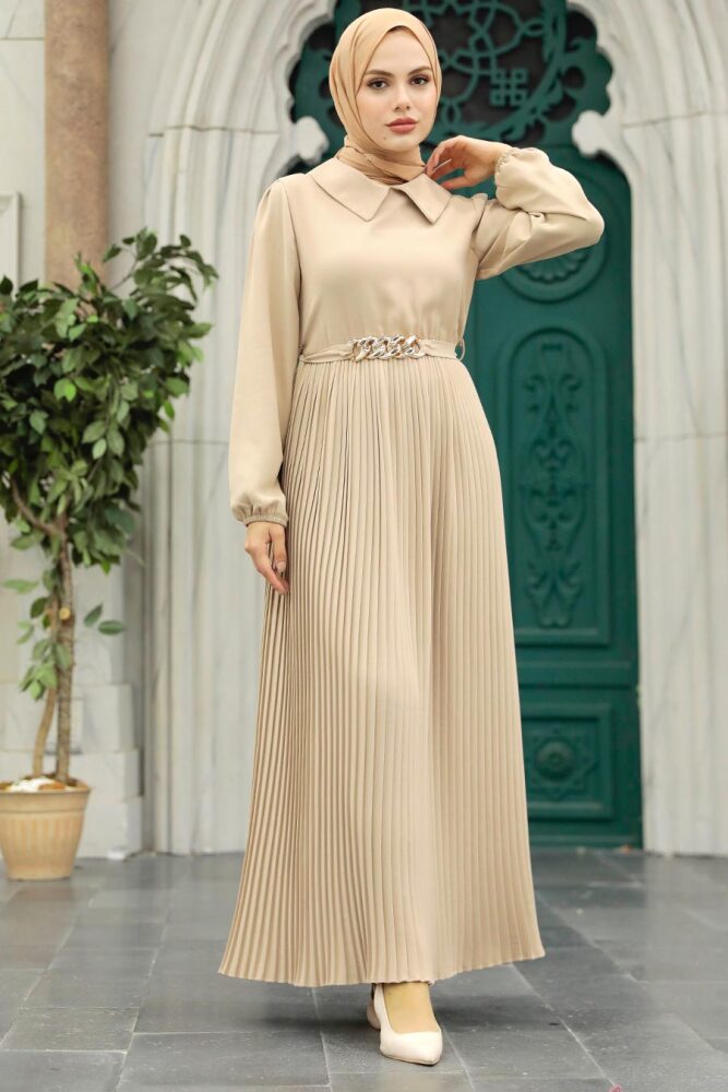 Neva Style - Beige Muslim Long Dress Style 34320BEJ - tesetturisland.com