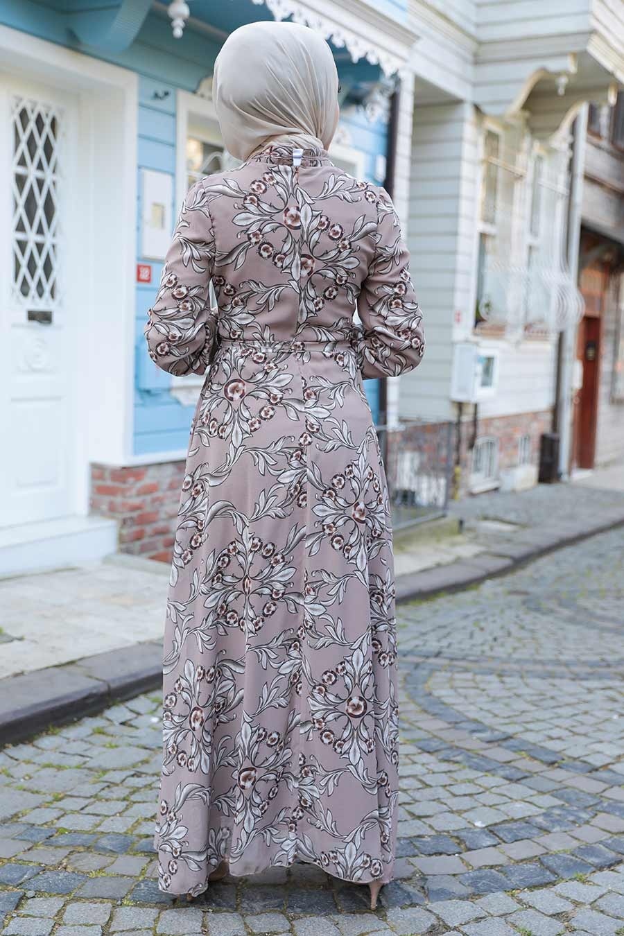 Neva Style - Desenli Vizon Tesettür Elbise 2923V - Tesetturisland.com