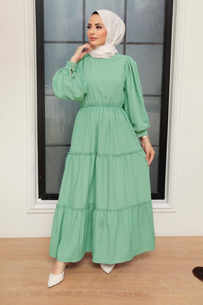 Neva Style - Kat Piliseli Mint Tesettür Elbise 30301MINT ...