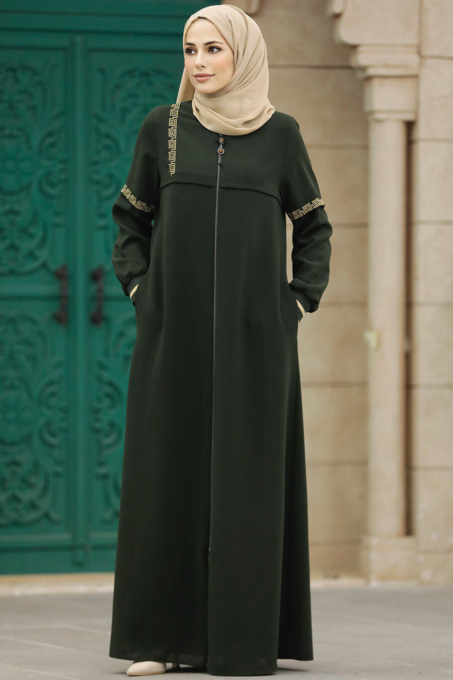 Khaki Long Turkish Abaya 35124HK - Neva-style.com