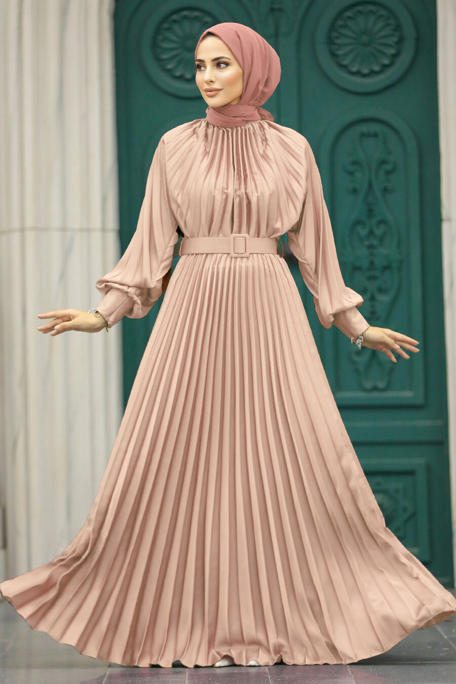 Neva Style - Long Beige Islamic Clothing Dress 41204BEJ ...