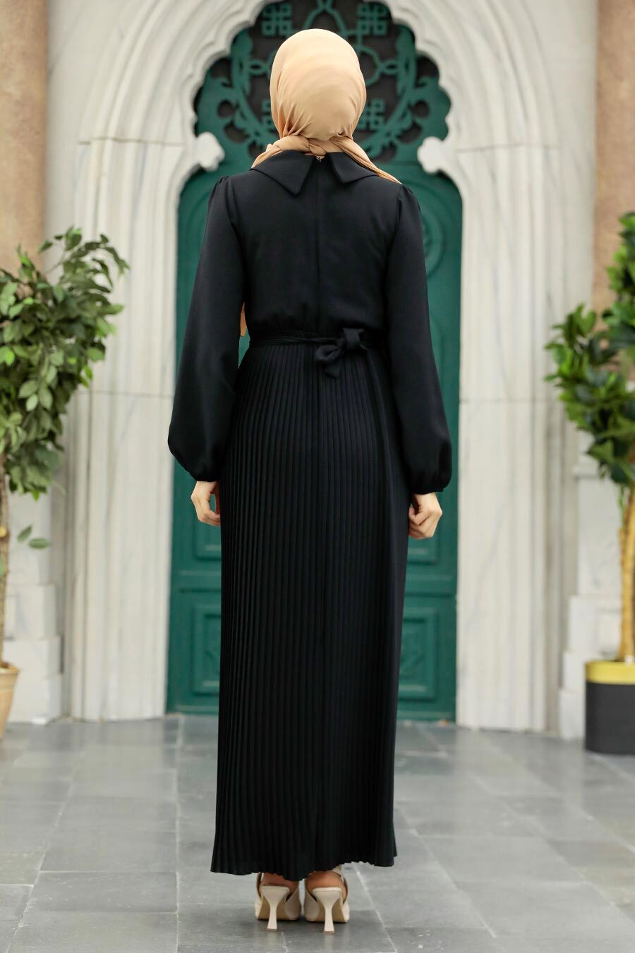 Neva Style - Pileli Siyah Tesettür Elbise 34320S - Tesetturisland.com