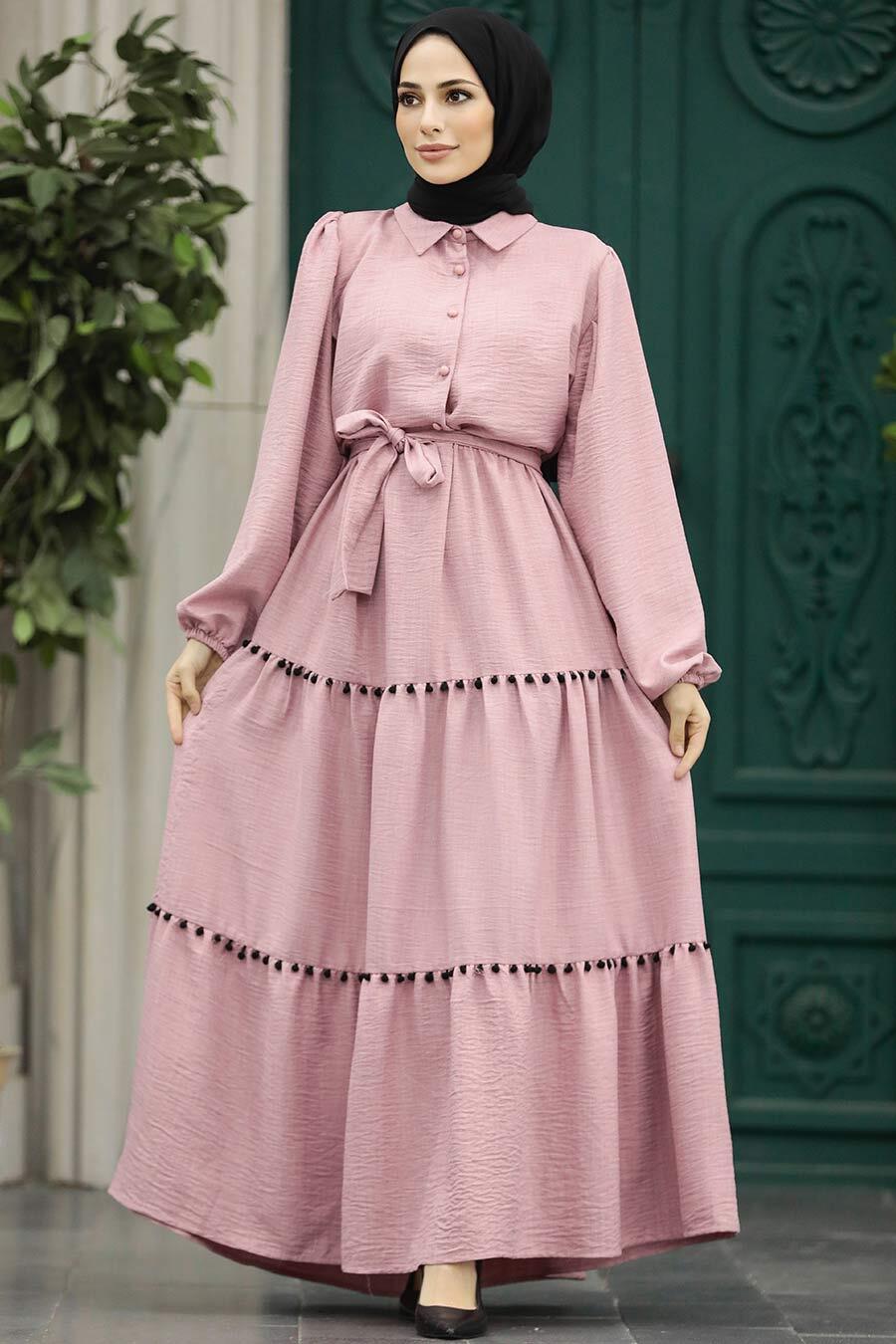 Neva Style - Powder Pink Muslim Dress 5194PD - tesetturisland.com