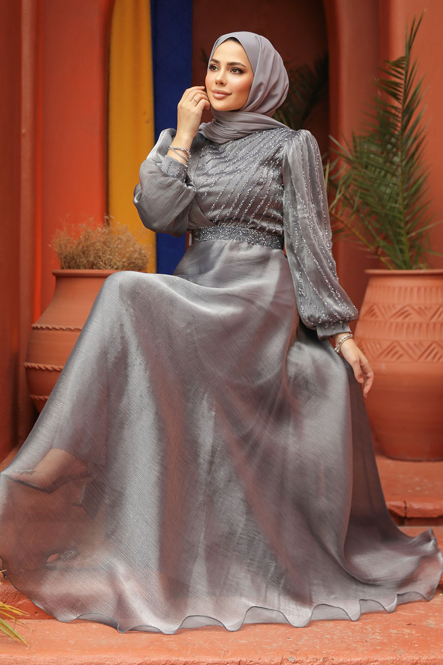 Smoke Color Modest Gown 51921FU - Neva-style.com